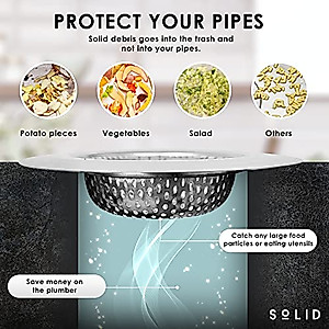 Kitchen Sink Strainer - Food Catcher for Most Sink Drains - Rust Free Stainless Steel - 2 Pack - 4.5 Inch Diameter