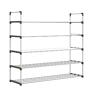 Home-Complete Shoe Rack – 5-Tier Shoe Organizer for Closet, Bathroom, Entryway – Shelf Holds 25 Pairs of Sneakers, Heels, and Boots (White)