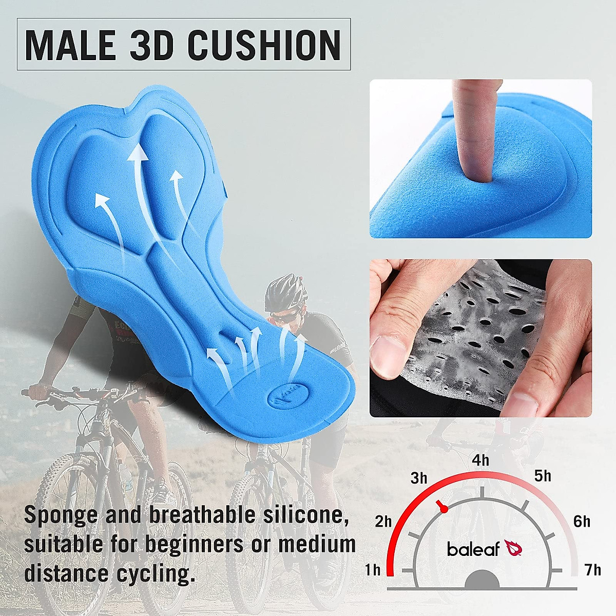 BALEAF Men's 3D Padded Bike Shorts Cycling Underwear MTB Liner Road Biking Bicycle Clothes Blue M