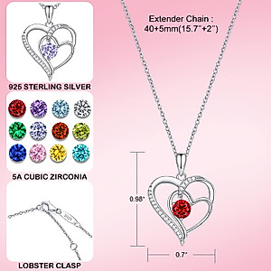 NINAMAID Birthstone Necklace for Women, Heart Necklace 18K White Gold Filled Sterling Silver Diamond Necklaces Jewelry Birthday Gifts for Women