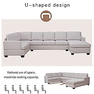Merax Modern Large Upholstered U-Shape Sectional Sofa, Extra Wide Chaise Lounge Couch for Living Room, Beige