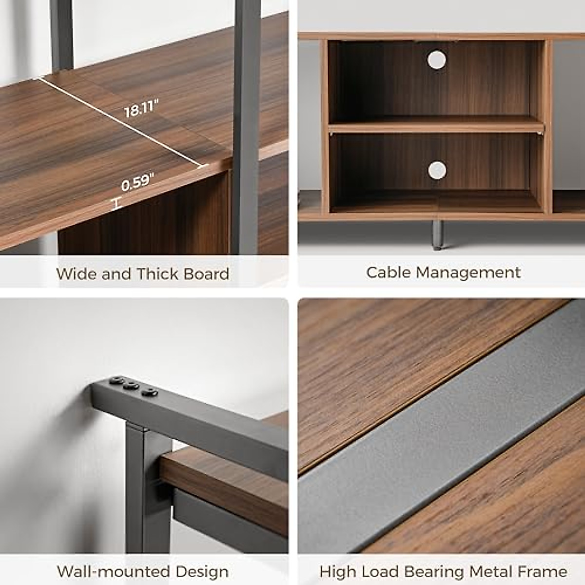 EUREKA ERGONOMIC Entertainment Center, TV Stand with Drawers Cabinet Storage Bookshelves, 111 Inch Wide Modern Media Console Cabinet for 65" TV Walnut Veneer Metal TV Console Table for Living Room