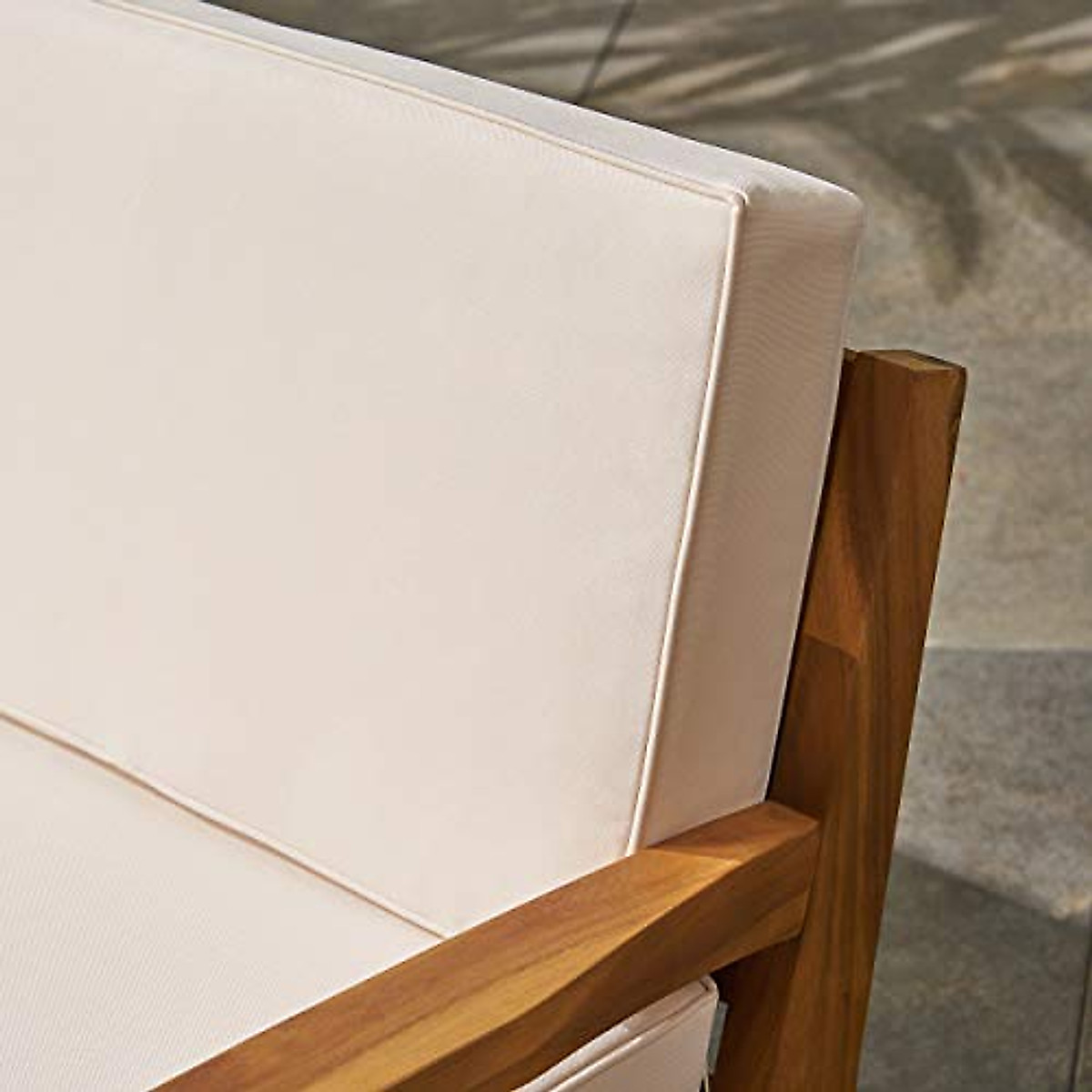 Christopher Knight Home Grenada Sectional Sofa Set | 5-Piece 3-Seater | Includes Coffee Table and Ottoman | Acacia Wood Frame | Water-Resistant Cushions | Teak and Beige, Finish