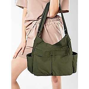 VODIU Canvas Messenger Bag Large Hobo Crossbody Bag with Multiple Pockets For Women And Men Shoulder Tote Bag For School