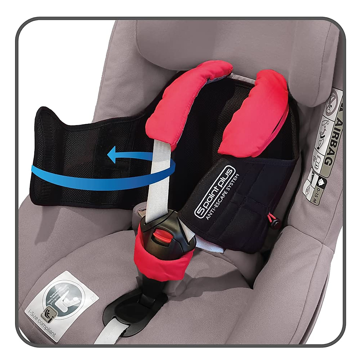 Safe Anti-Escape – Winner, Baby Products Association Innovation Award. Crash tested UN ECE R44 / UN ECE R129. Stop Wriggling Out, Stop Driver Distraction