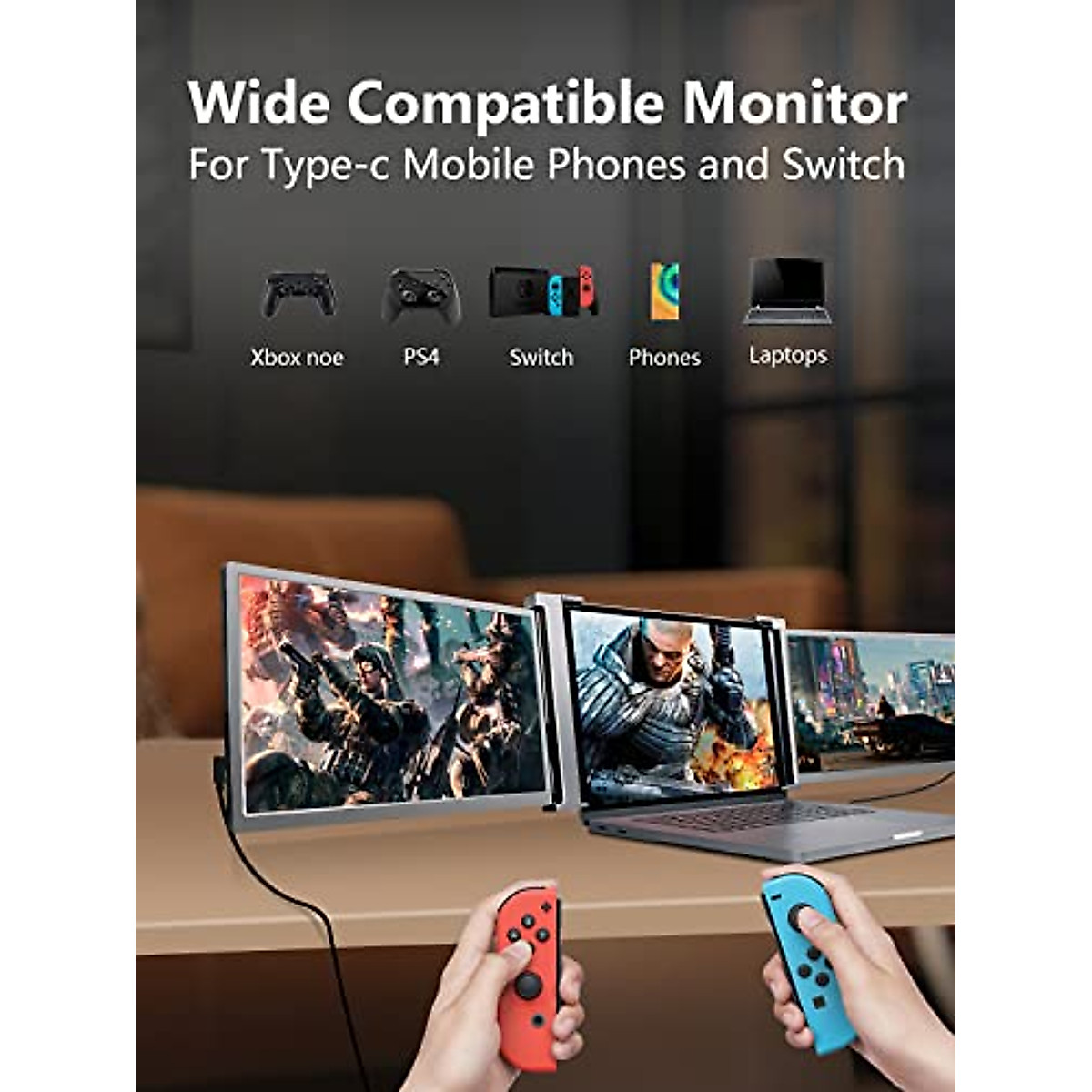 FOPO 15 Inch Triple Portable Monitor FHD 1080P HDR IPS Laptop Monitor Screen Extender for Dual Monitor Display, for 15"-17" Laptop & Switch/Xbox, Support Win/MAC (Not for M1 M2 Chip, Chromebook)-S17