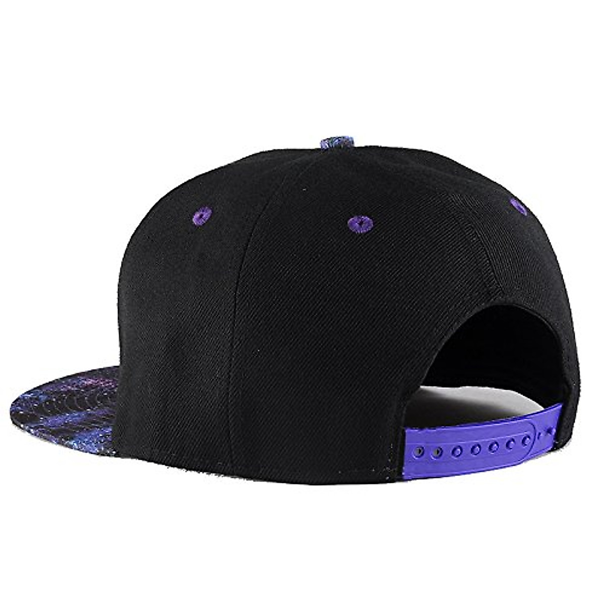 Quanhaigou Purple Galaxy Snapback Hat Unisex Trucker Hat Hip Hop Plaid Flat Bill Brim Adjustable Baseball Cap, Black Purple, One Size