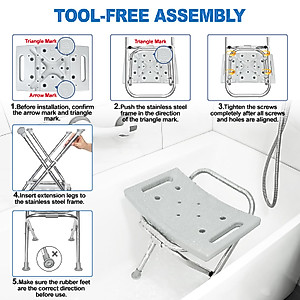 UGarden Folding Shower Chair Seat, Stainless Steel Shower Chair for Inside Shower with Pad/Grab Bar, 400lbs Portable Travel Shower Stool, Safety Anti-slip Bath Chair for Seniors, Adults,Disabled, Gra