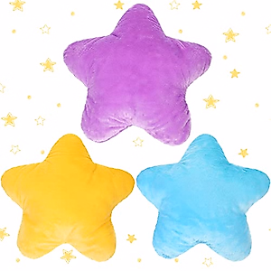 3 Pack Star Shaped Plush Pillow Stuffed Cushion Decorative Throw Pillow Star Pillow Aesthetic Fun Star Shaped Pillow Blue Violet Yellow Star Pillow for Bedroom Room Bed 15.75 x 15.75 Inch (Solid)