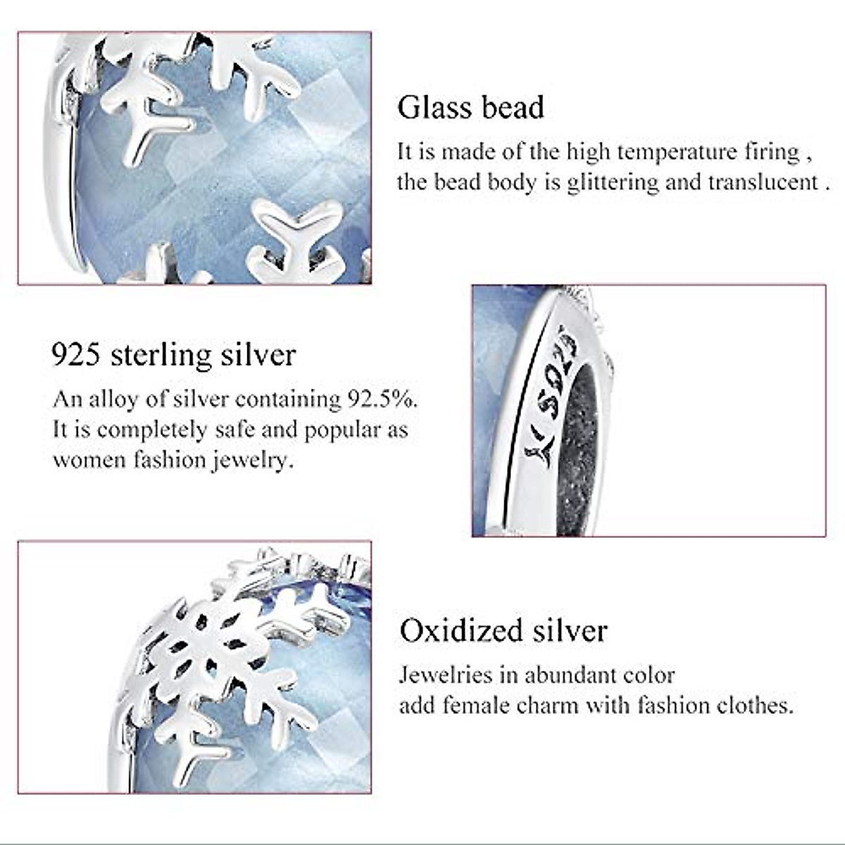 Eternalll Jewellery Snowflake Charms Authentic 925 Sterling Silver Charm Beads Christmas Charms Rose Gold Charms for Bracelets (Snowflake Glass Beads)