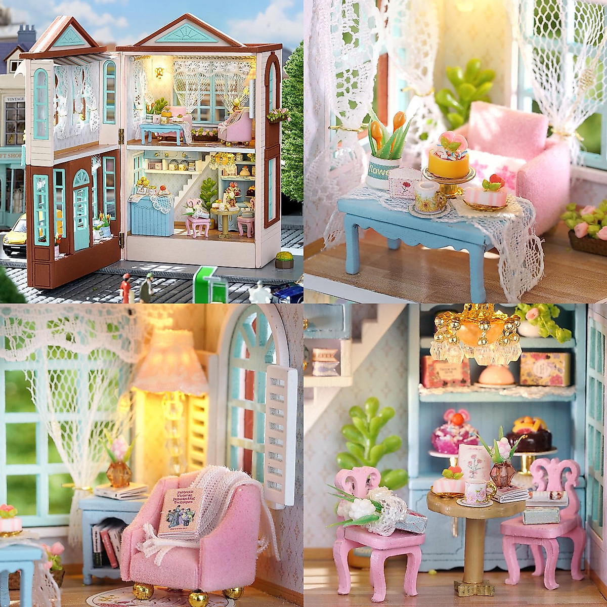 Flever Dollhouse Miniature DIY House Kit Creative Room with Furniture for Romantic Valentine's Gift (Manxing Dessert Shop)