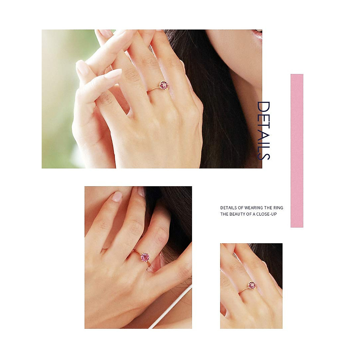 AGVANA 14K Solid Rose Gold 0.85Ct Genuine Pink Tourmaline Promise Engagement Ring October Birthstone Fine Jewelry Anniversary Birthday Gifts for Women Wife Lover Mom, 8