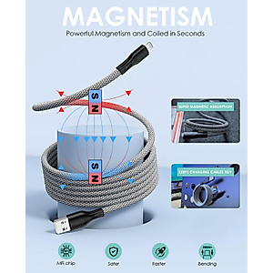 Magtame iPhone Charger Lightning Cable, 3.3ft Magnetic Coiled iPhone Cable Fast Charging Braided Charger Cord, MFi Certified Compatible with iPhone 14 13 12 11 Pro Max Plus Tangle-Free and Durable