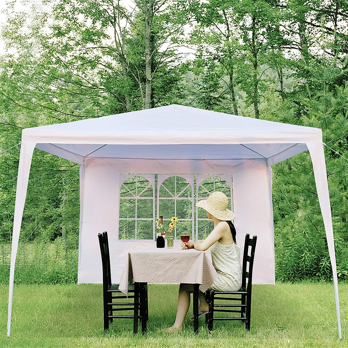 10'x10' Outdoor Party Tent,Canopy Tent Wedding Birthday Tent with 3 Sidewalls,Pop Up Canopy for Parties, White Canopy Tent Outside Gazebo Event Tents for Garden,Patio and Backyard