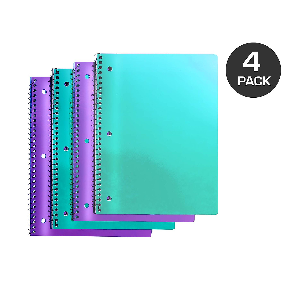 It's Academic College-Ruled Spiral Notebook, 1-Subject, 80 Sheet, Metallic Purple and Teal, 4 Pack