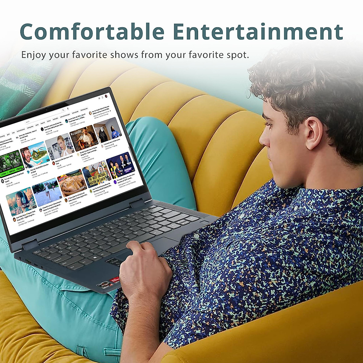 Lenovo IdeaPad Flex 5 2-in-1 Touchscreen Laptop, 14” FHD Display, AMD Ryzen 3 5300U, 4GB RAM, 128GB SSD, Backlit KB, FP Reader, Webcam with Shutter, Wi-Fi 5, Blue, Win 11, 128GB USB Card (Renewed)