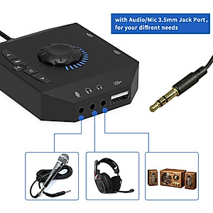 USB Hub with Audio Adapter, Tendak External Sound Card with 3.5mm Headphone Microphone Jack and Volume Control 3 Port USB Hub for Laptop PC HDD Disk