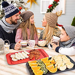 TP Serving Trays with Handles, Melamine Grill Prep and Serving Platters for Outdoor, Parties and BBQ, Set of 2, Black and Red