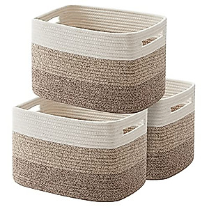 OIAHOMY Storage Basket, Woven Baskets for Storage, Cotton Rope Basket for toys,Towel Baskets for Bathroom - Pack of 3, Gradient Yellow