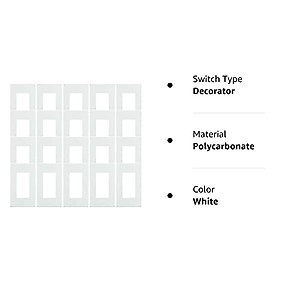 Leviton 80301-SW 1-Gang Decora Plus Wallplate Screwless Snap-On Mount, White, 20-Pack