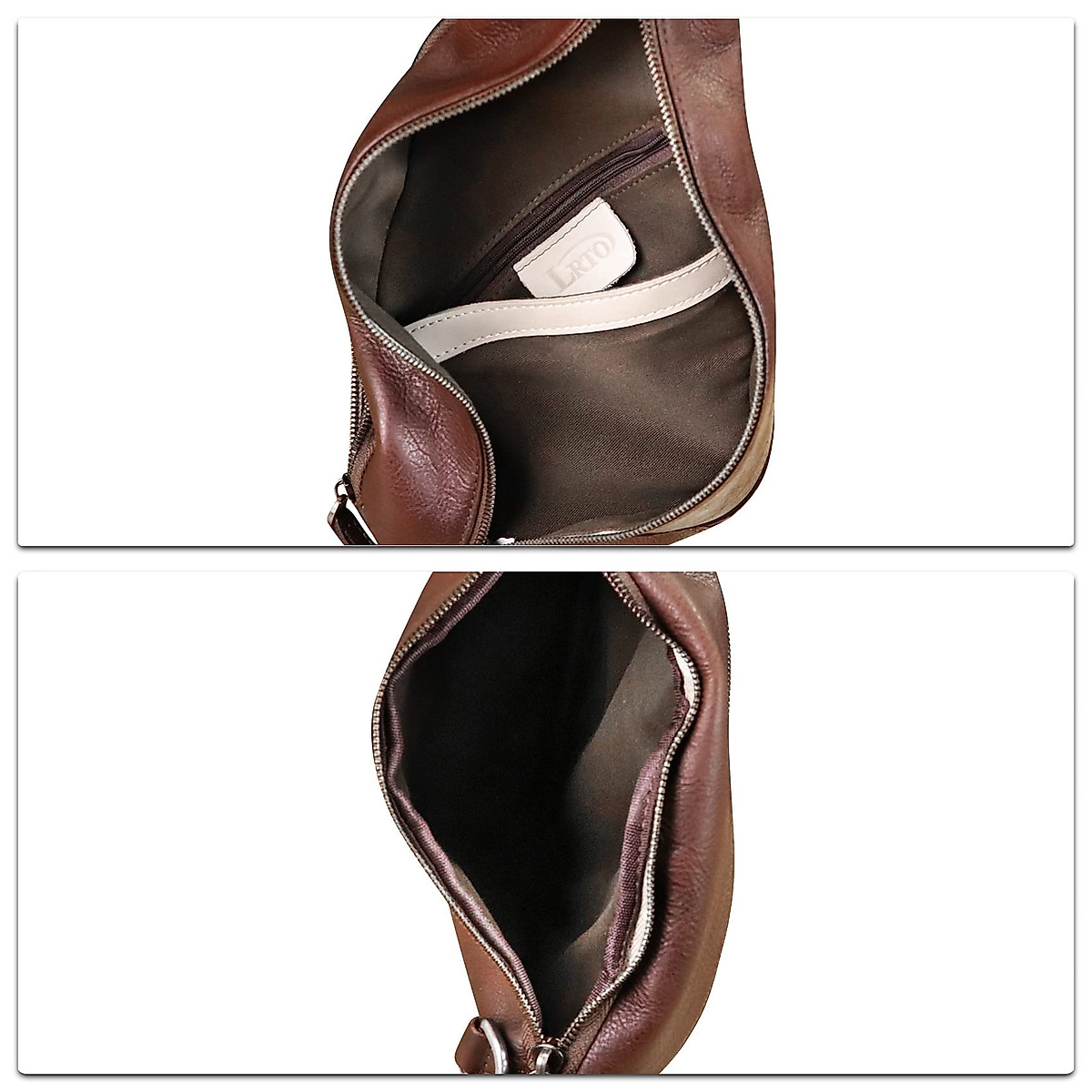 Genuine Leather Sling Bag Crossbody Motorcycle Bag Handmade Chest Bag Hiking Daypack Retro Shoulder Backpack Vintage (LightBrown)