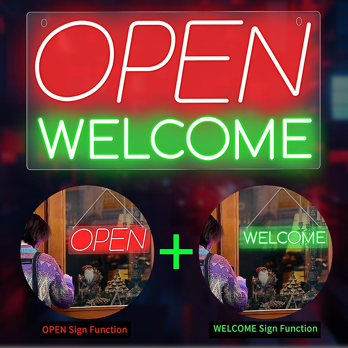 Open Welcome Signs for Business Ultra Bright LED Neon Open Sign 22 Inch Lighted Open Sign Electric Plug In Light Up Open Sign for Business Storefront Window Glass Door Shop Store Bar Salon
