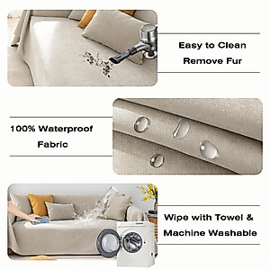 STACYPIK Waterproof Beige Sofa Cushion Covers Dog Couch Cover for 3-4 Cushion Couch Water Resistant Slipcover Furniture Protector Non-Slip Pet Protector Cover Leak Proof Couch Cover-71X134IN