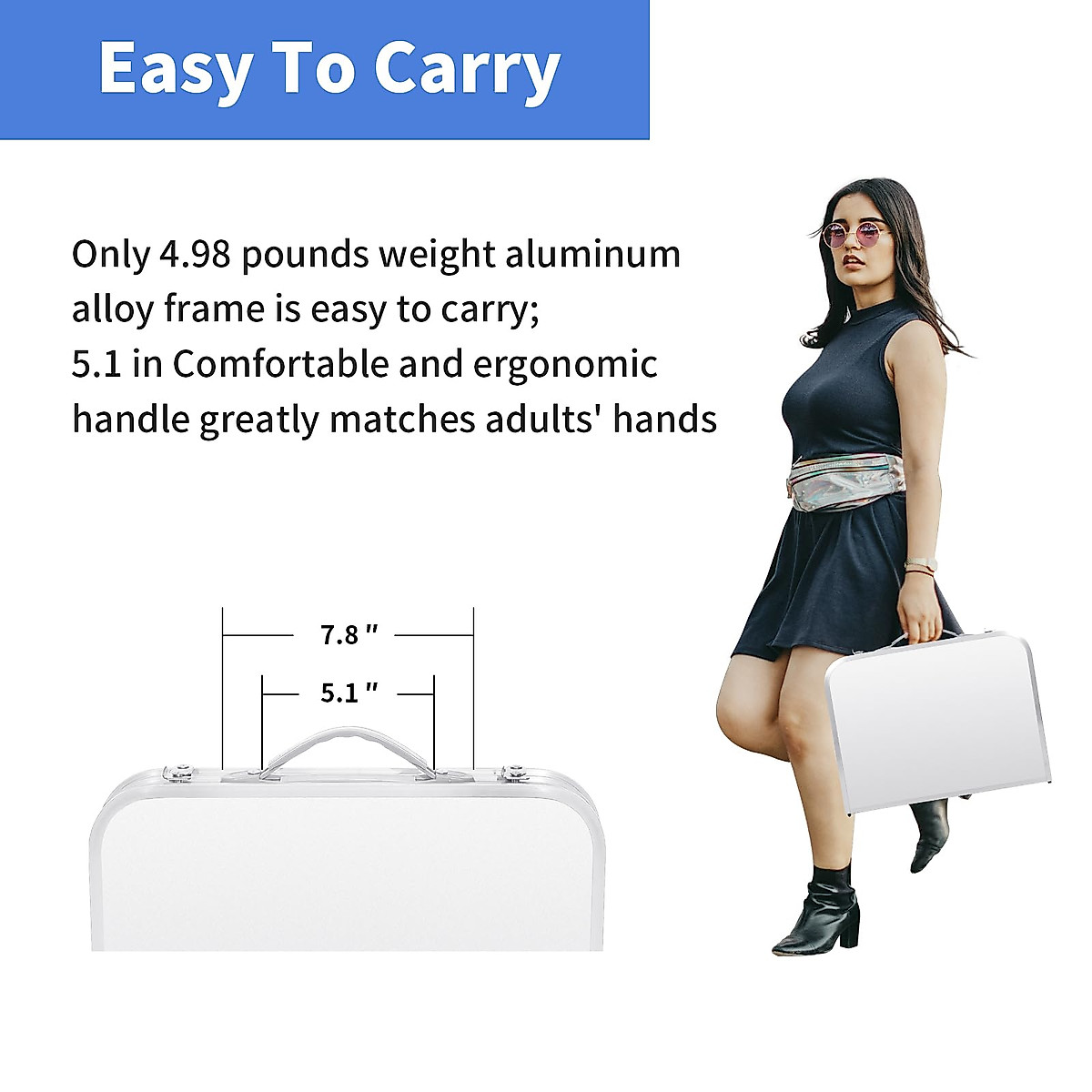 Moosinily Small Folding Table 2FT Foldable Camping Table Portable Picnic Table Metal 4 Height Adjustable Outdoor for Beach BBQ White 23.6×15.7 inch