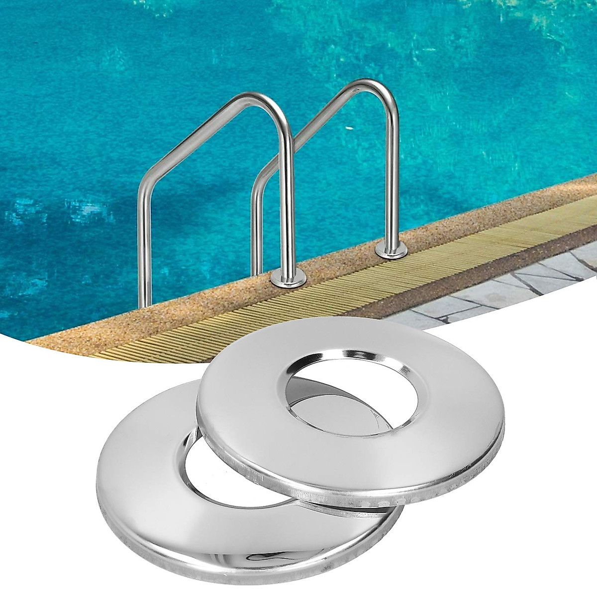 2 PCS Pool Ladder Escutcheon Plates,Pool Ladders & Pool Handrail Covers,Stainless Steel Pool Ladder Rings Fits for 1.5" Inner Diameter Tubing Pool Handrail