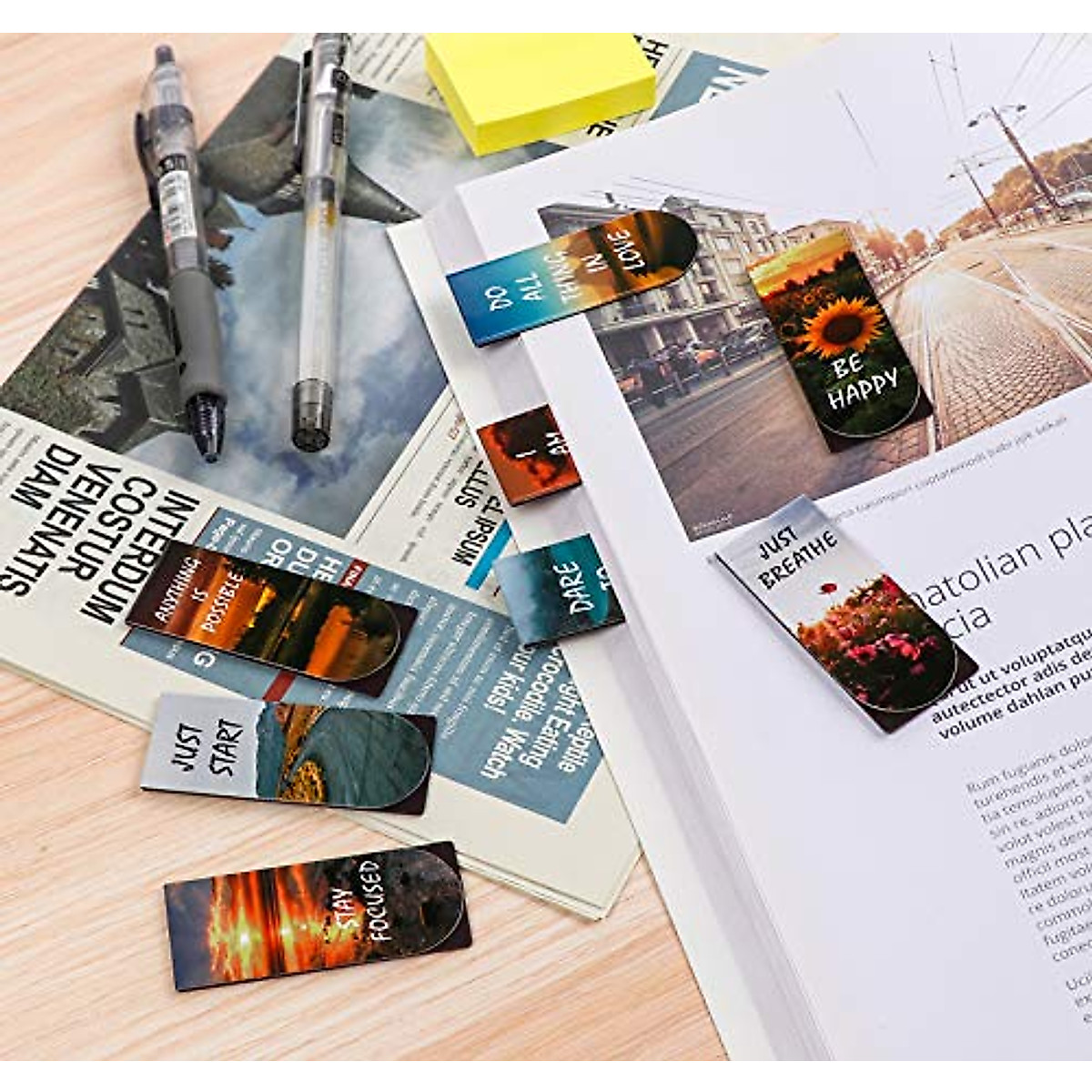 Magnetic Bookmarks,46PCS Inspirational Slogan Nature Scenery Pattern Bookmarks, Encourage Yourself Book Mark for Book Lovers,Women, Man, Kids,Gift, Tudents, Teachers, School, Home(2.4 x 1 inch)