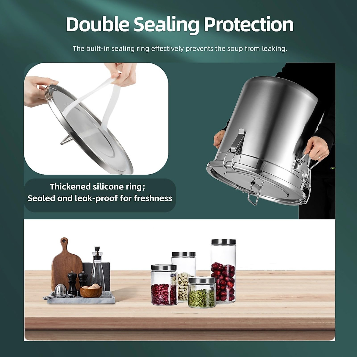 LyeXD 48L Stainless Steel Airtight Canister, Food Storage Containers with Lids Airtight Rice Cereal Grain Container Storage Box, Kitchen Canisters Metal Food Canisters Container for Rice, Grains, Oil