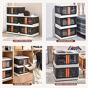 JJSMKCH Collapsible Storage Bins with Lids,Folding Storage Boxes Set 3 Pack,44Quart Collapsible Storage Bins with Doors and Wheels,Stackable Storage Bins with doors