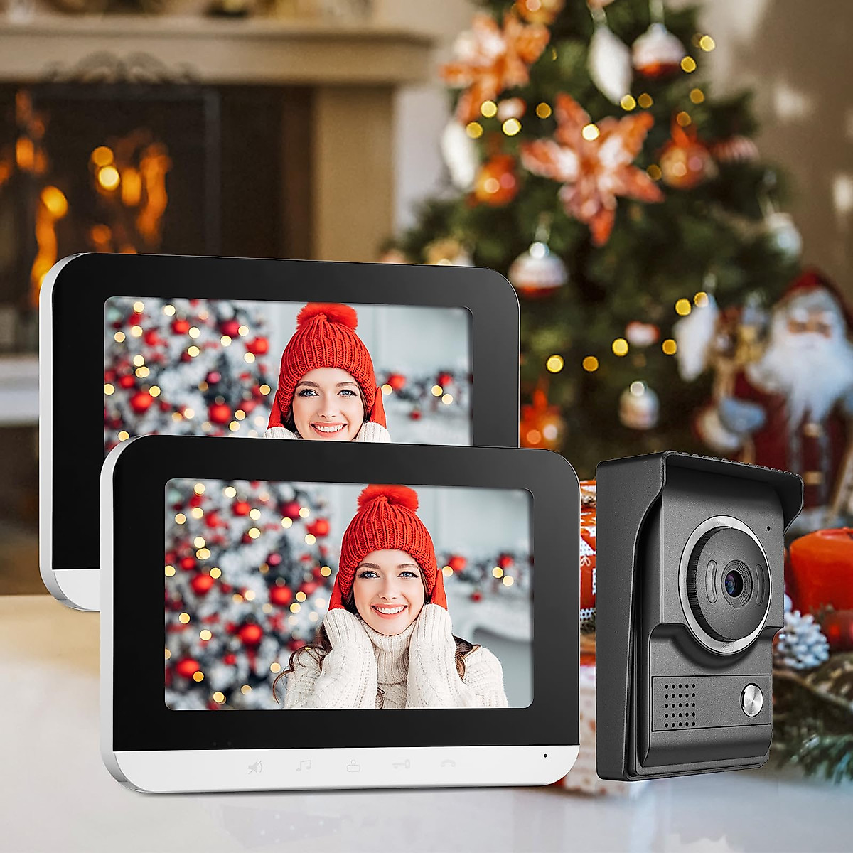 Video Intercom System, 7 Inch doorbell with Camera and Monitor, Video doorbell with IR-Cut Rainproof Outdoor Camera Visual Two-Way Intercom Audio Remote Unlock(1 Camera & 2 Monitors)