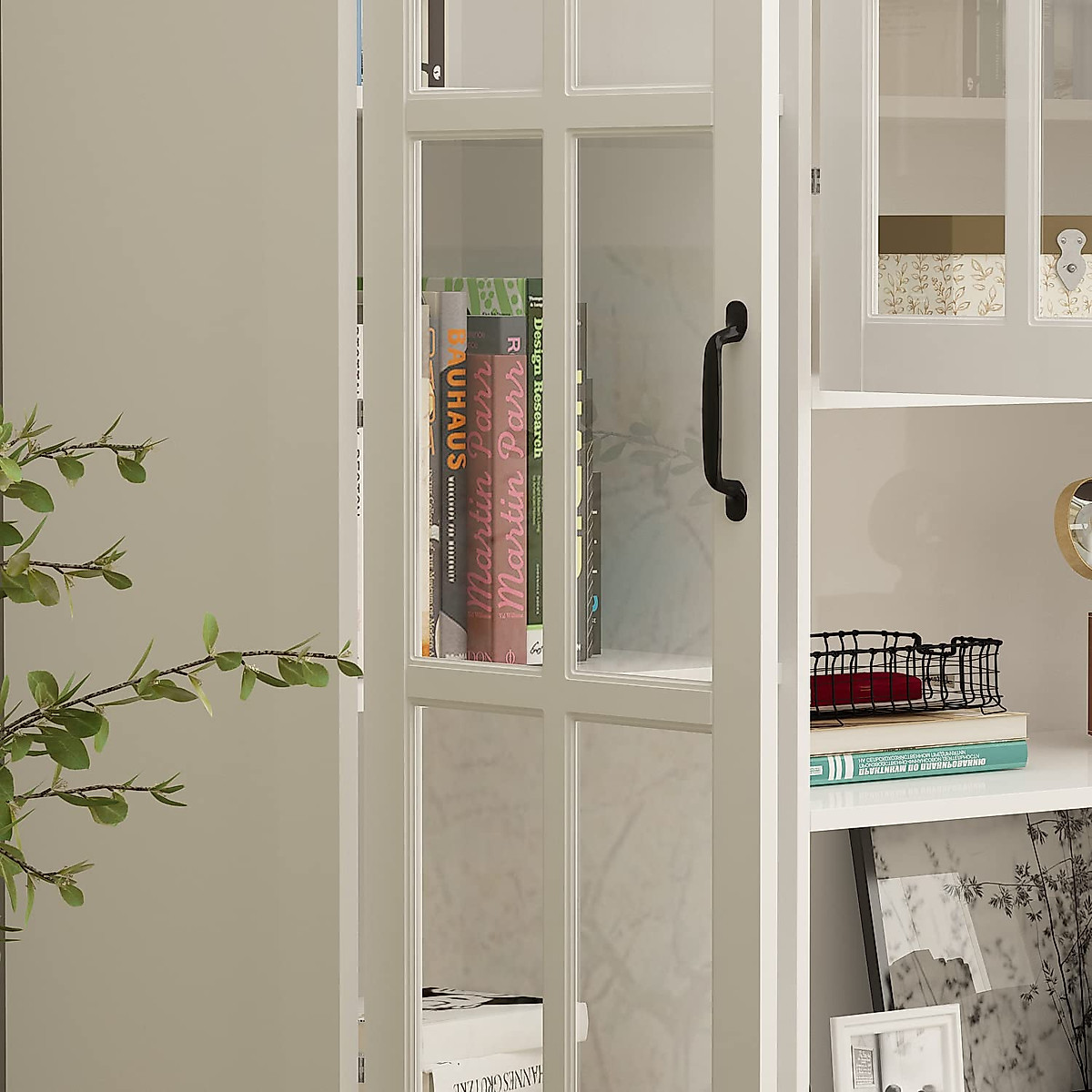 Homsee Tall Bookcase Bookshelf with 15 Storage Shelves, Drawers & 4 Glass Doors, Wooden Display Storage Cabinet with 15 Compartments for Home Office, Living Room, White (63" W x 15.7" D x 78.7" H)