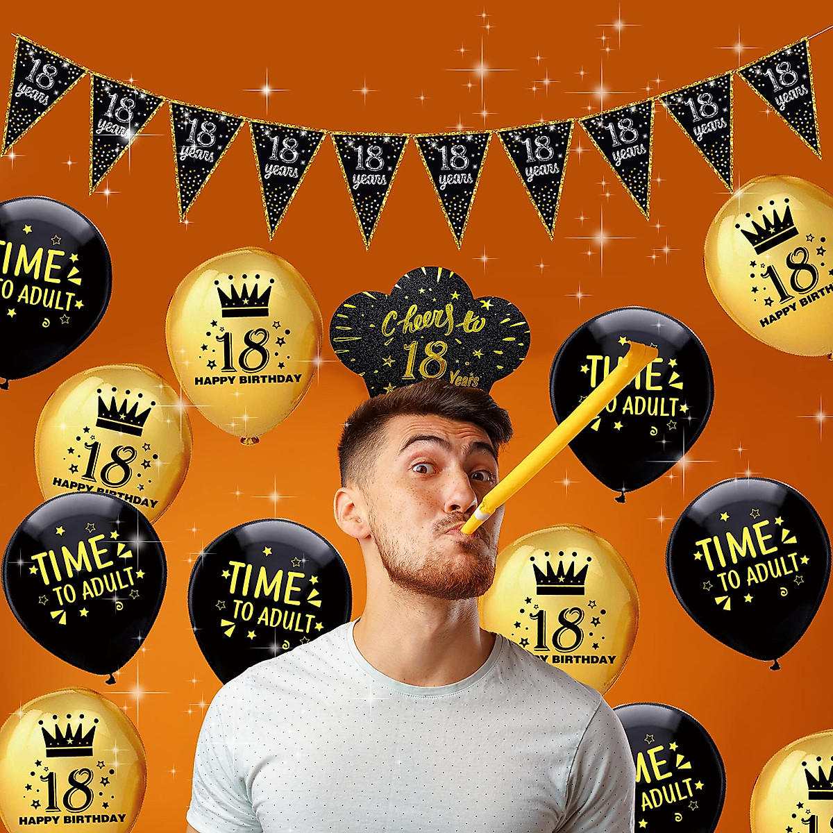 60th birthday decorations for men women - (76pack) black gold party Banner, Pennant, Hanging Swirl, birthday balloons, Tablecloths, cupcake Topper, Crown, plates, Photo Props, Sash for gifts