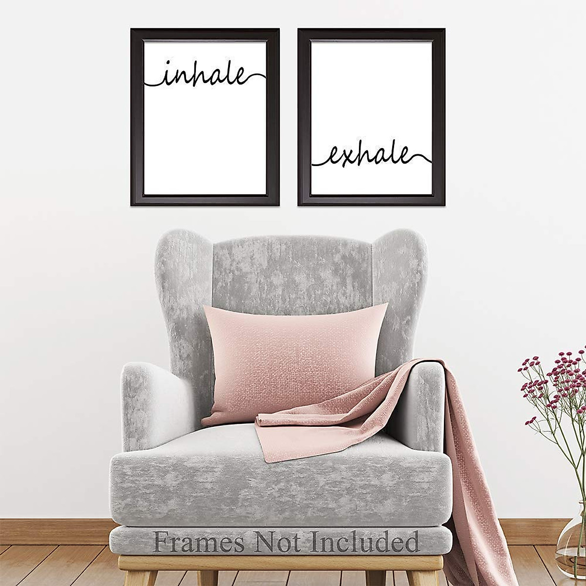 Inhale Exhale - Great Yoga Poster for Gym, Calming Home and Bedroom Decor, Calm and Peace Minimalist Quote, 11x14 Unframed Typography Art Print Poster, Set of 2 Black and White