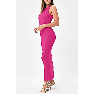 LILLUSORY Womens Hot Pink Dresses Casual Sexy Sleeveless Casual Bodycon Party Maxi Backless Summer Cute Long Y2K Dress
