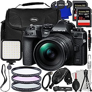 Ultimaxx Essential OM SYSTEM OM-1 Mirrorless Camera w/ 12-40mm f/2.8 Lens Bundle - Includes: 2x 32GB Extreme Pro SDXC’s, 3PC Protective Filter Kit, Ultra-Bright LED Light Kit & Much More (29pc Bundle)