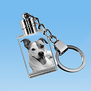 HAN'S LASER Personalized Keychains with LED Light, Mini Rectangle, Crystal Keychain with Your Own Photo, Great Memorial Gifts