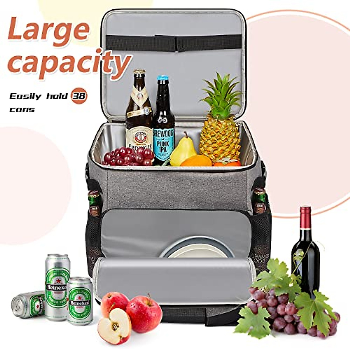 Cooler with Wheels 35 Can Collapsible Rolling Cooler Soft Insulated Roller Cooler Portable Leak Proof Cooler Bag with Wheels and Handle for Camping Hiking BBQ Summer Beach Travel Outdoor Activities