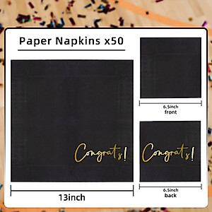 Congratulations Cocktail Napkins 50 Pack Gold Foil Congrats! Black Paper Napkins Party Supplies Disposable Bar Napkins Perfect for Engagement, Graduation, Baby Shower, Celebration Party 6.5'' x 6.5''