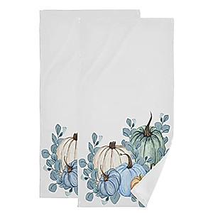 VIGTRO Thanksgiving Watercolor Blue Pumpkin Hand Towels 2 Pack, Ultra Soft and Highly Absorbent, Autumn Decorative Fingertip Towel for Home, Bathroom, Kitchen