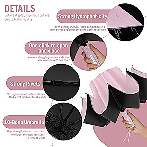 BangBoom Automatic Reverse Folding Umbrella Windproof Waterproof Inverted Sun Protection Umbrella with Reflective Tape, Portable Travel Umbrellas with Reinforced Frame for Rainy Sunny Days (Pink)