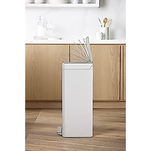 KOHLER K-20940-STW Kitchen Trash Can, 13 Gallon Step Trash Can with Quiet-Close Lid and Hand Free Foot Pedal in White Stainless Steel