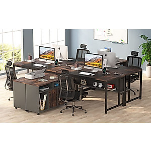 Tribesigns 55 inches Executive Desk with File Cabinet and Power Outlet,L-Shaped Computer Credenza Desk, Home Offices Desk with Drawers and Shelves, Rusitc Business Furniture Set