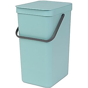 Brabantia Sort & Go Kitchen Recycling Can (4.2 Gal / Mint) Stackable Waste Organiser with Handle & Removable Lid, Wall/Cupboard Mounting