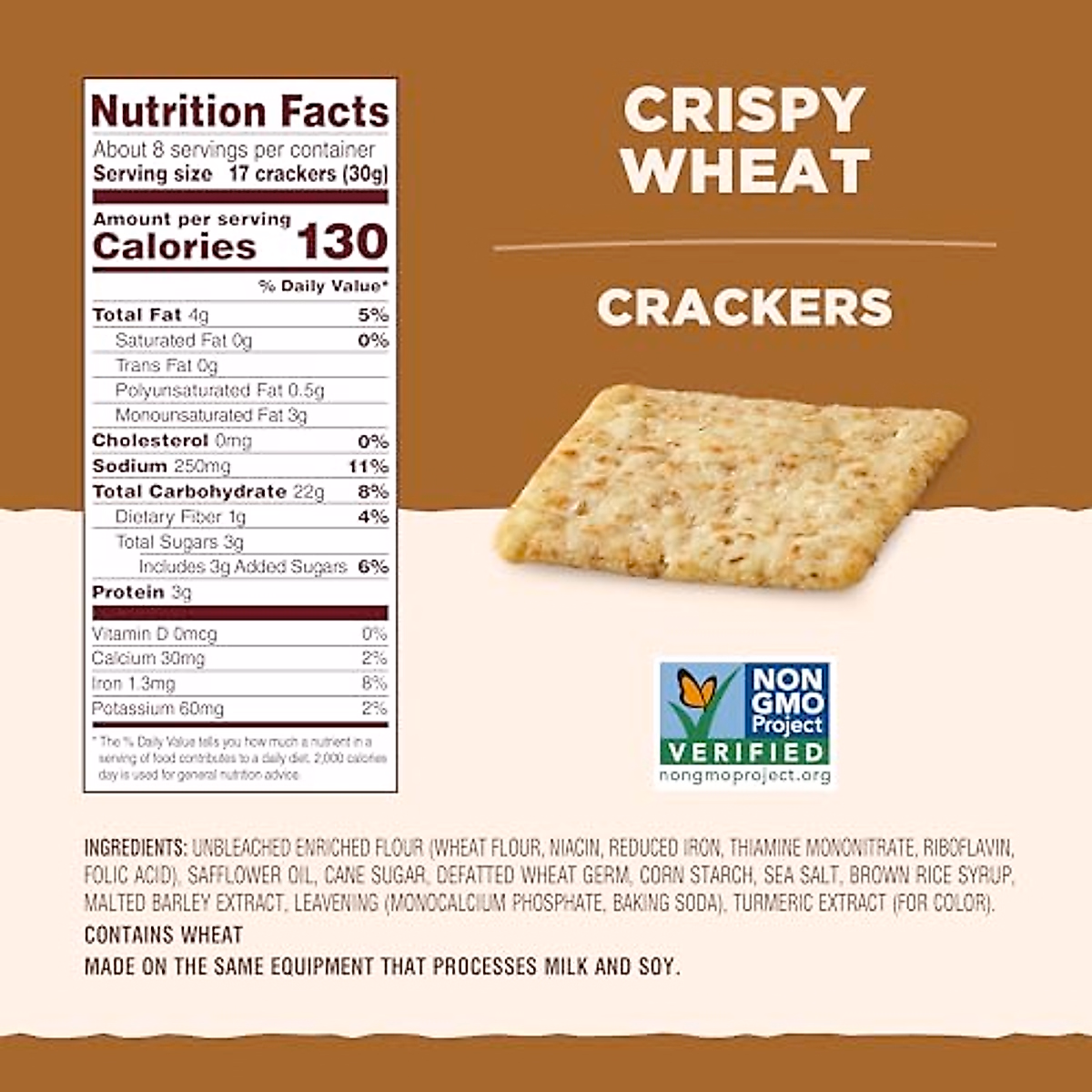 Back to Nature Crispy Wheat Crackers - Dairy Free, Non-GMO, Made with Wheat Flour & Sea Salt, Delicious & Quality Snacks, 8 Ounce