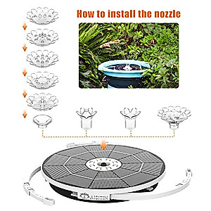 AISITIN 3.5W LED Solar Bird Bath Fountains Upgraded, Solar Fountain with 8 Nozzles, 3000 Battery & 3 Brackets, Floating Solar Powered Water Pump for Garden, Pond, Bird Bath and Pool