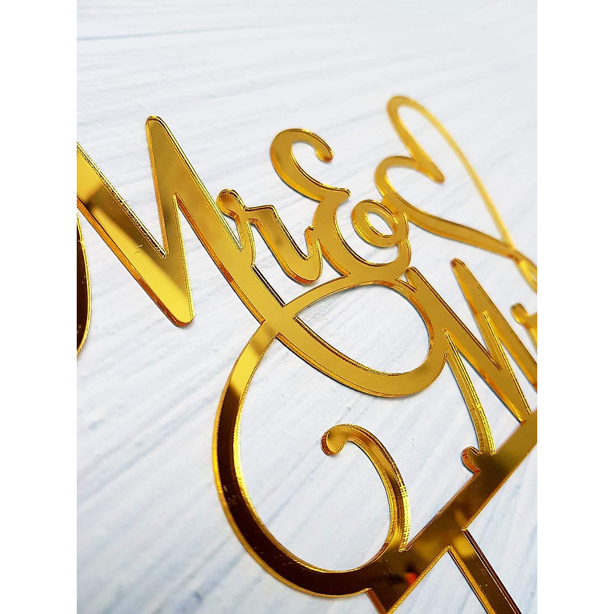 AMINJIE Mr and Mrs Cake Topper, Bride and Groom Sign Wedding/Engagement Cake Toppers Decoration, Mirror Gold Acrylic