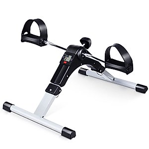 Goplus Mini Exercise Bike, Folding Under Desk Bike Pedal Exerciser with LCD Display, Adjustable Resistance, Portable Lightweight Foot Peddler Machine for Seniors Arms Legs Workout (Black)
